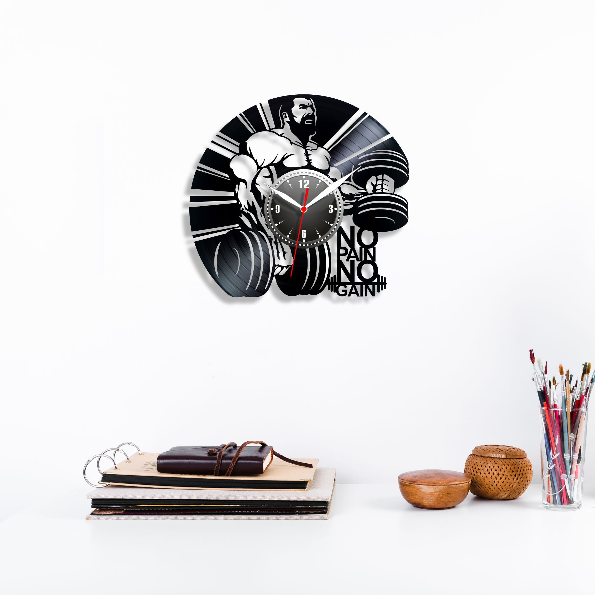 Bodybuilding Record Clocks Strongman No Pain No Gain Gym Clock Crossfit ...