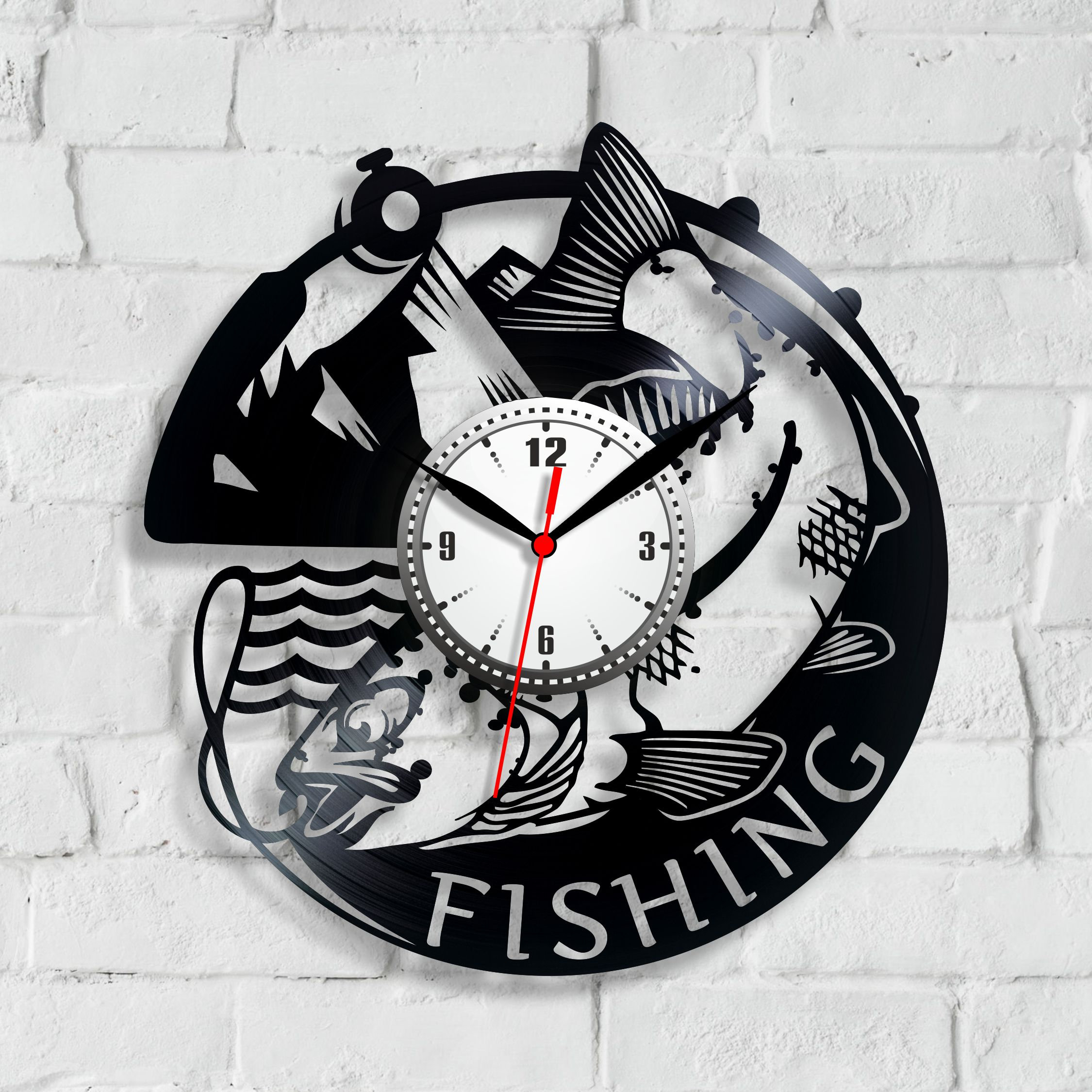 Fishing Clocks Gift for Men Wall Record Art Fishing Wall Clock Fishing ...