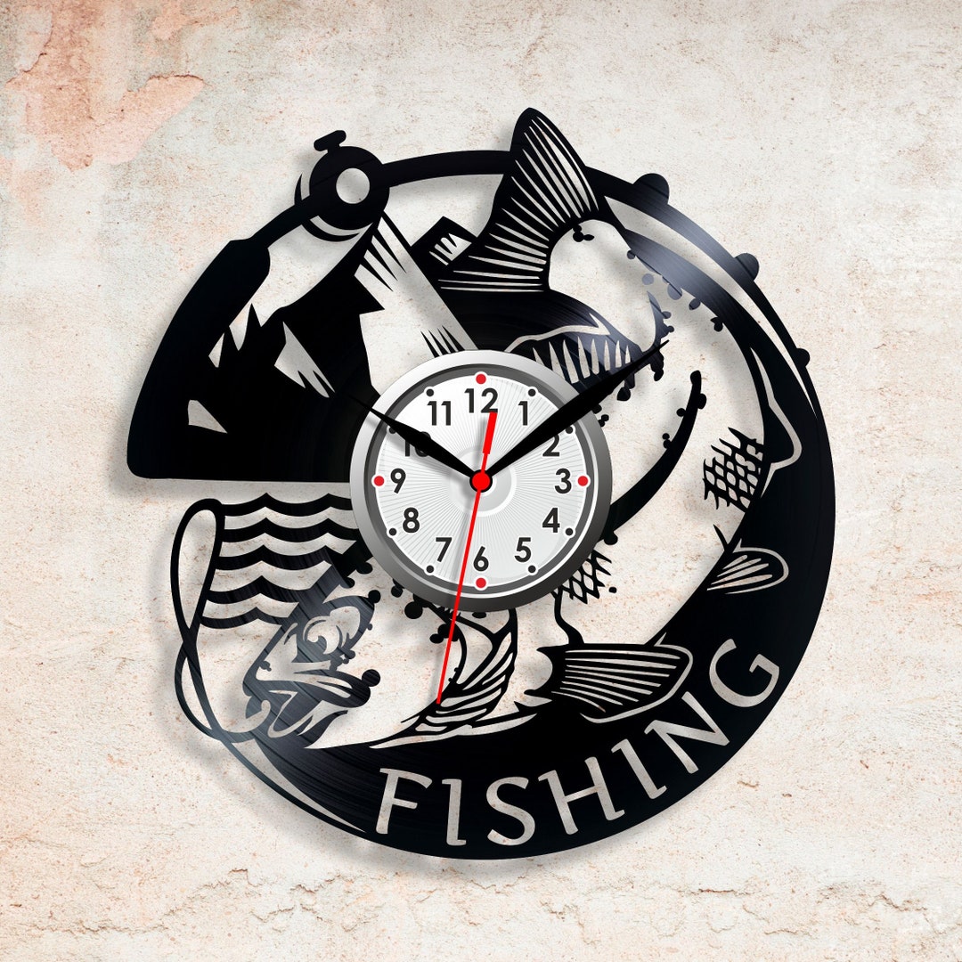 Fishing Clocks Gift for Men Wall Record Art Fishing Wall Clock Fishing ...