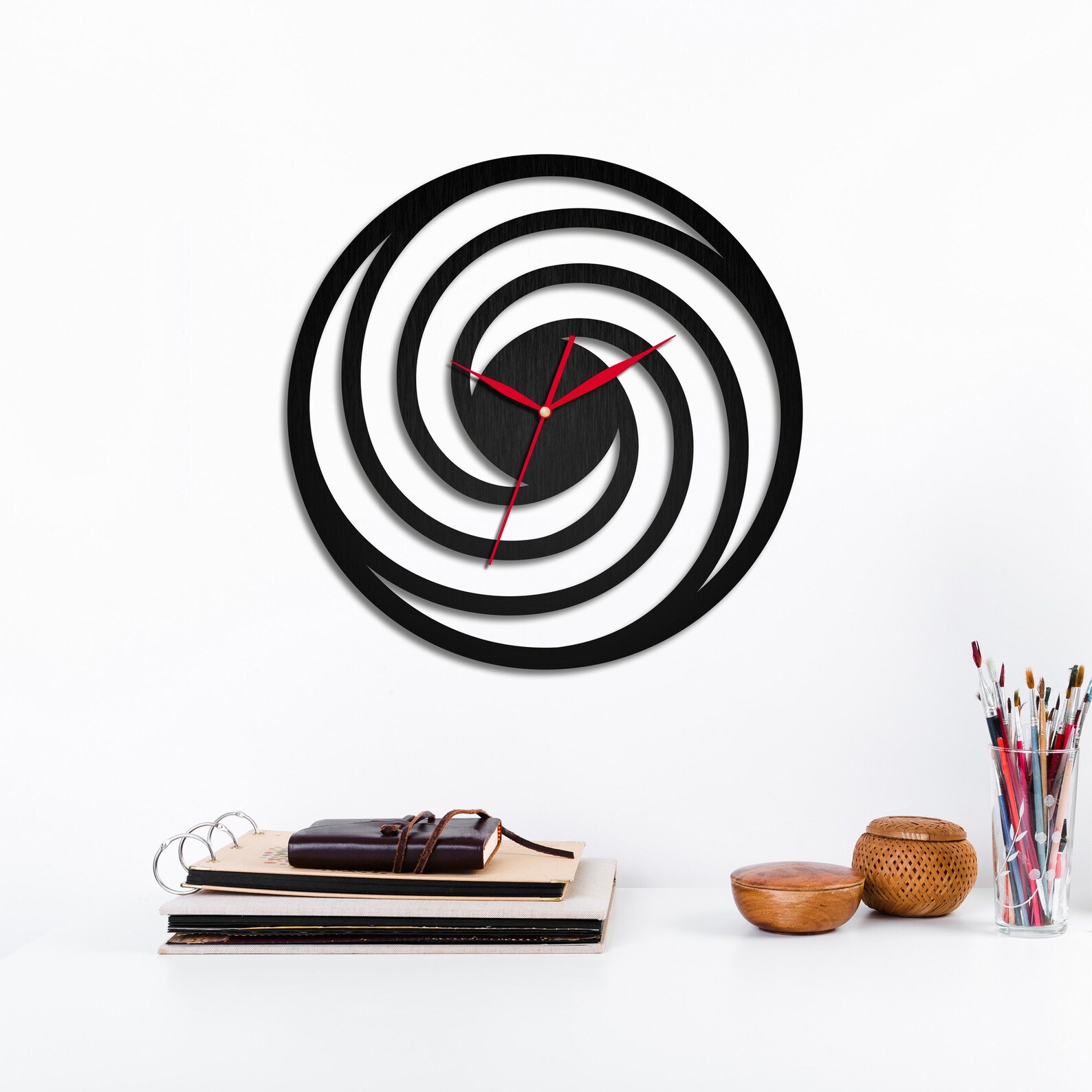 Illusions Clock Round Wood Clock Natural Clock Best Gift Spiral Black and White Optical Wall ...