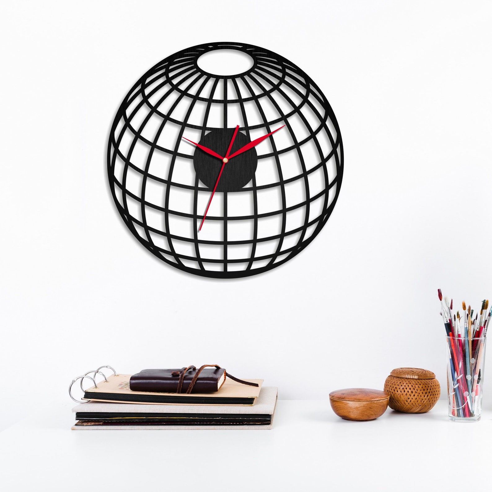 Globe Clock Wooden Clock Wall Clock Earth Globe World Map Geography ...