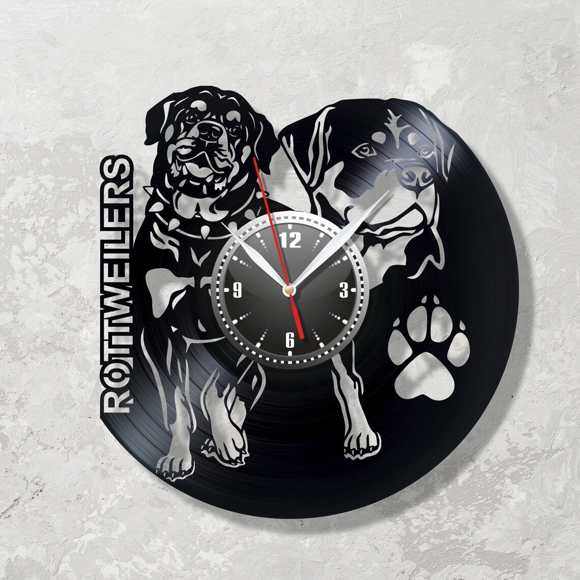 Dogs Clock Rottweilers Clock Cute Gods Wall Clock Rottweiler Gift Clock ...