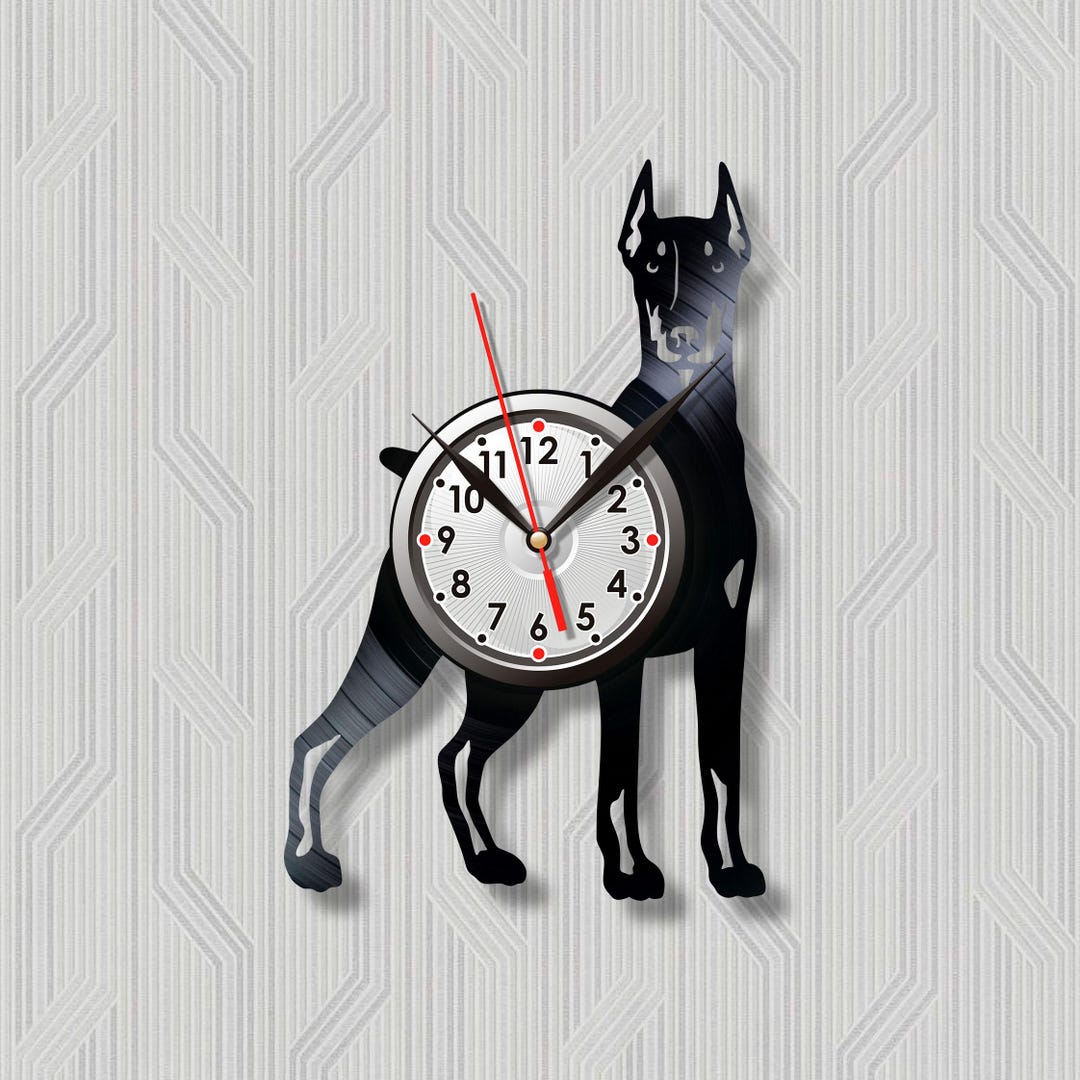 Doberman Clock Dog Clocks Dog Lovers Doberman Pincher Dog вecor Custom ...