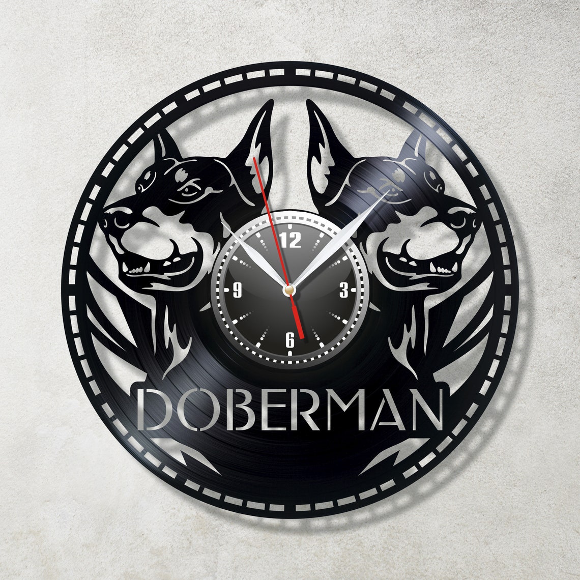 Doberman Clock Dog Clocks Dog Lovers Doberman Pincher Dog вecor Custom ...