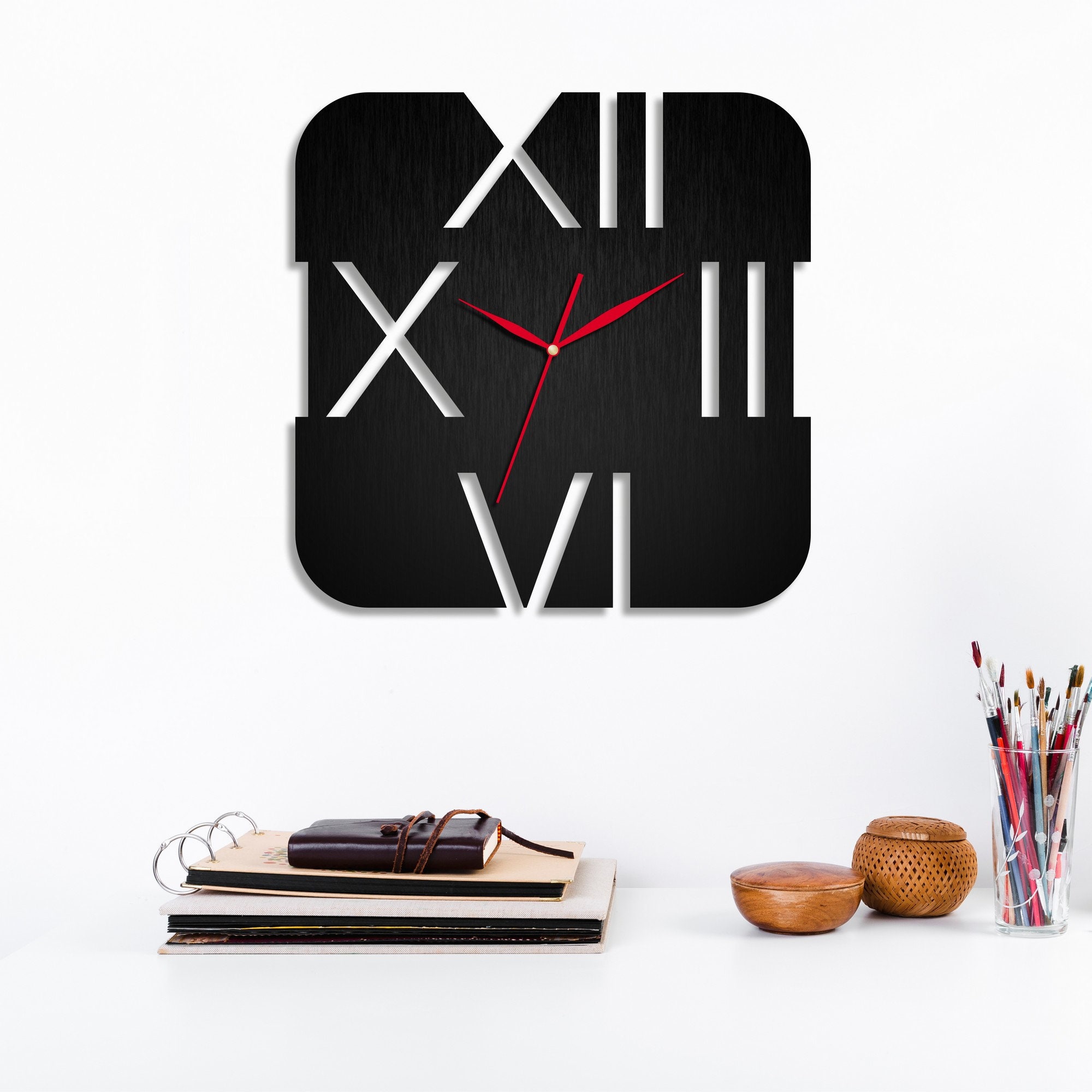 Square Clock Clock With Res Arrows Original Wood Clock Large Wall Clock ...