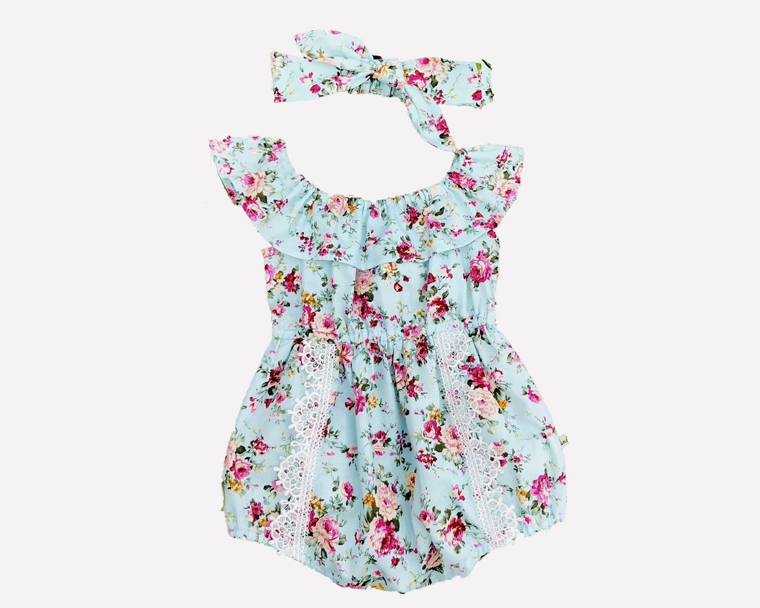 Floral Baby Romper With Headband, Cotton Girl Outfit - Etsy