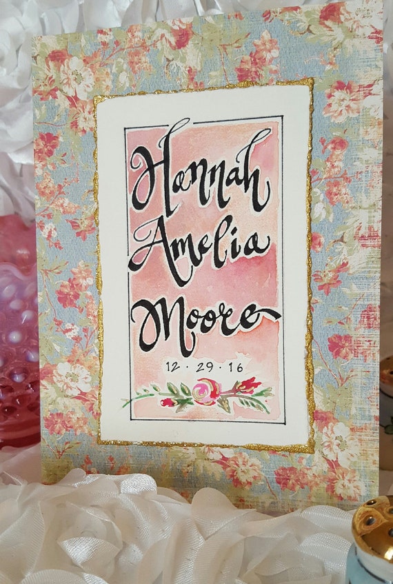 Hand-lettered Name on Vintage Floral - Etsy