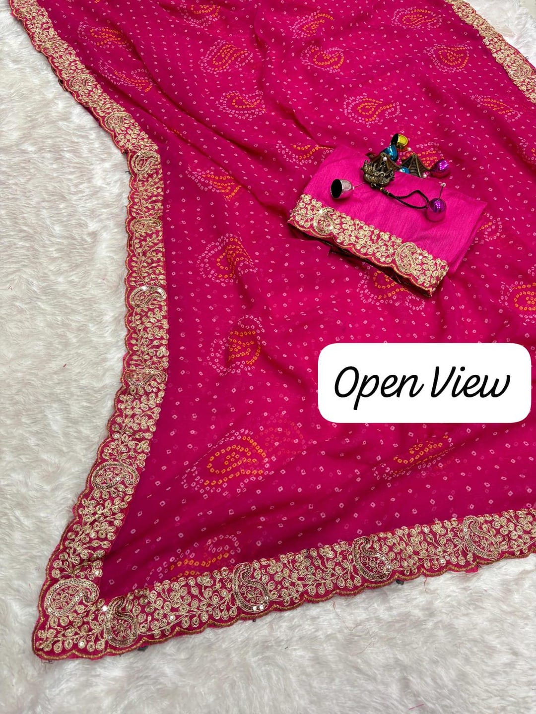 Beautiful Georgette Bandhani Saree Pitta Work - Etsy