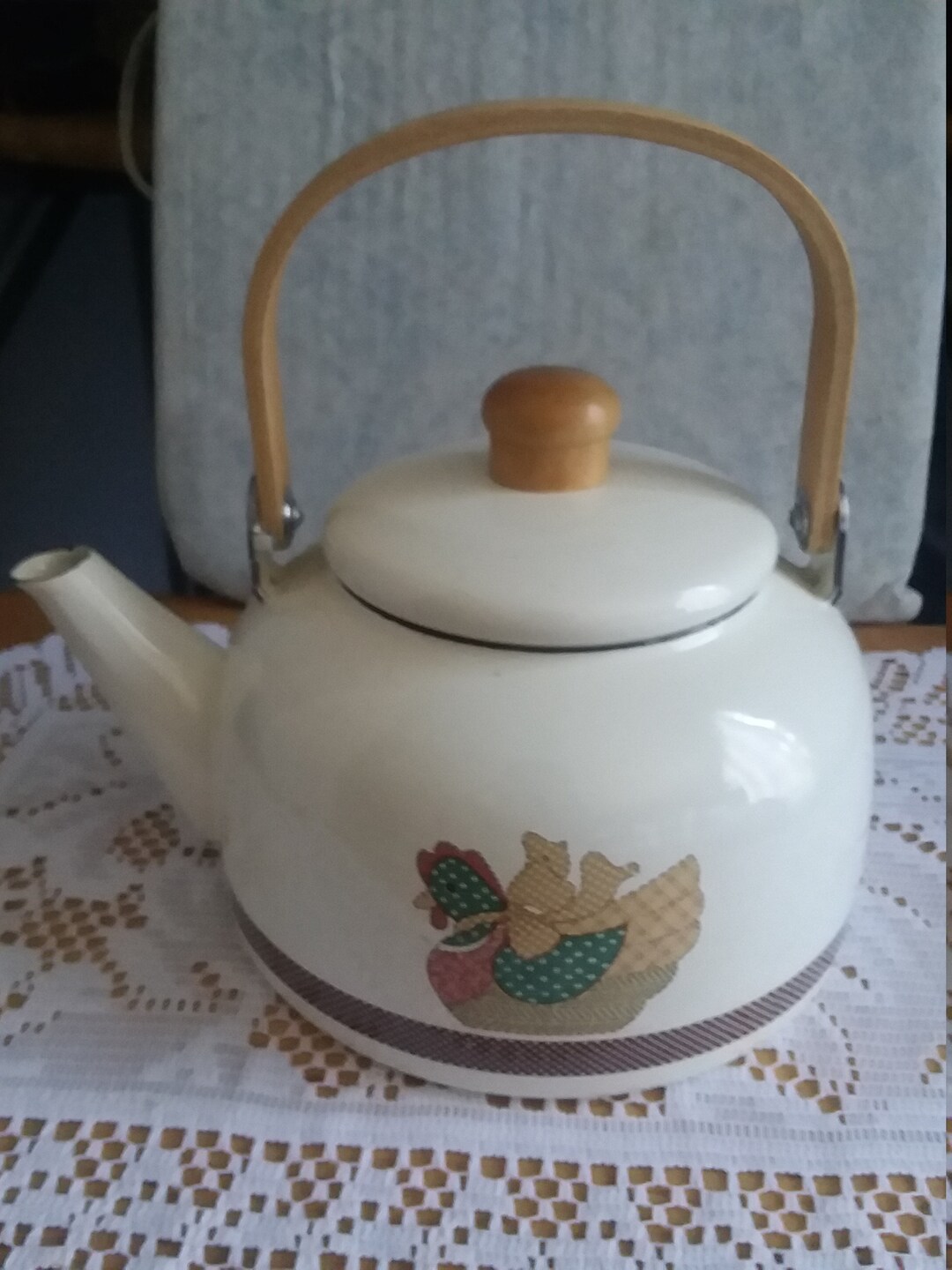 Vtg. Metal Teapot W/ Wooden Handle - Etsy