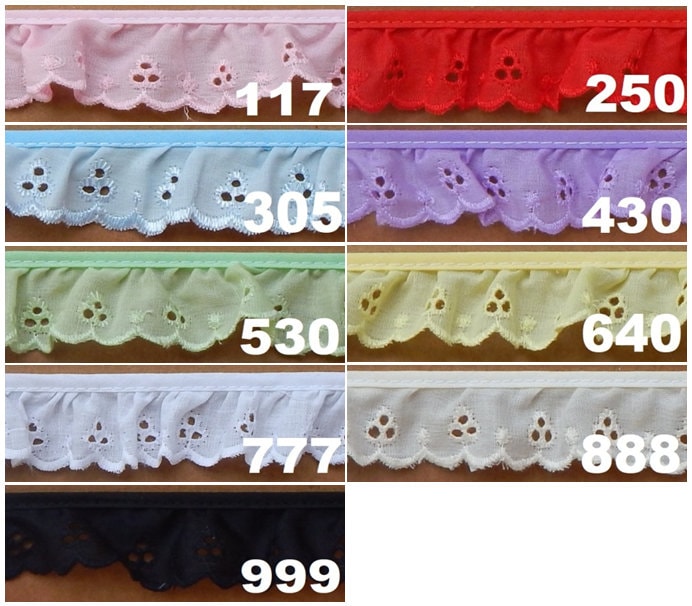 1" Ruffled Eyelet, Available in 1, 3, 5, 10, 50 Yard Pieces, FREE ...