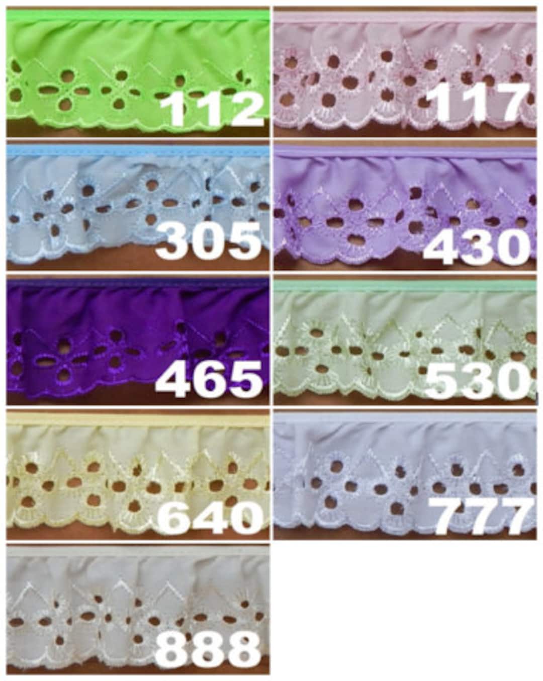 2" Ruffled Eyelet, Available in 1, 3, 5, 10 and 36 Yard Pieces, FREE ...