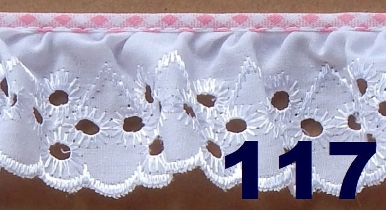 2 Ruffled White Eyelet Lace With Gingham Binding | Etsy