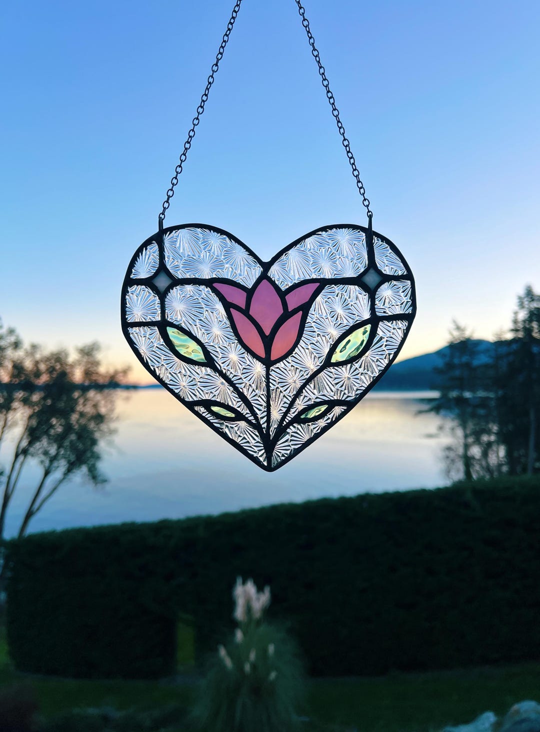 Floral Heart Suncatcher, Stained Glass Heart Window Hanging - Etsy
