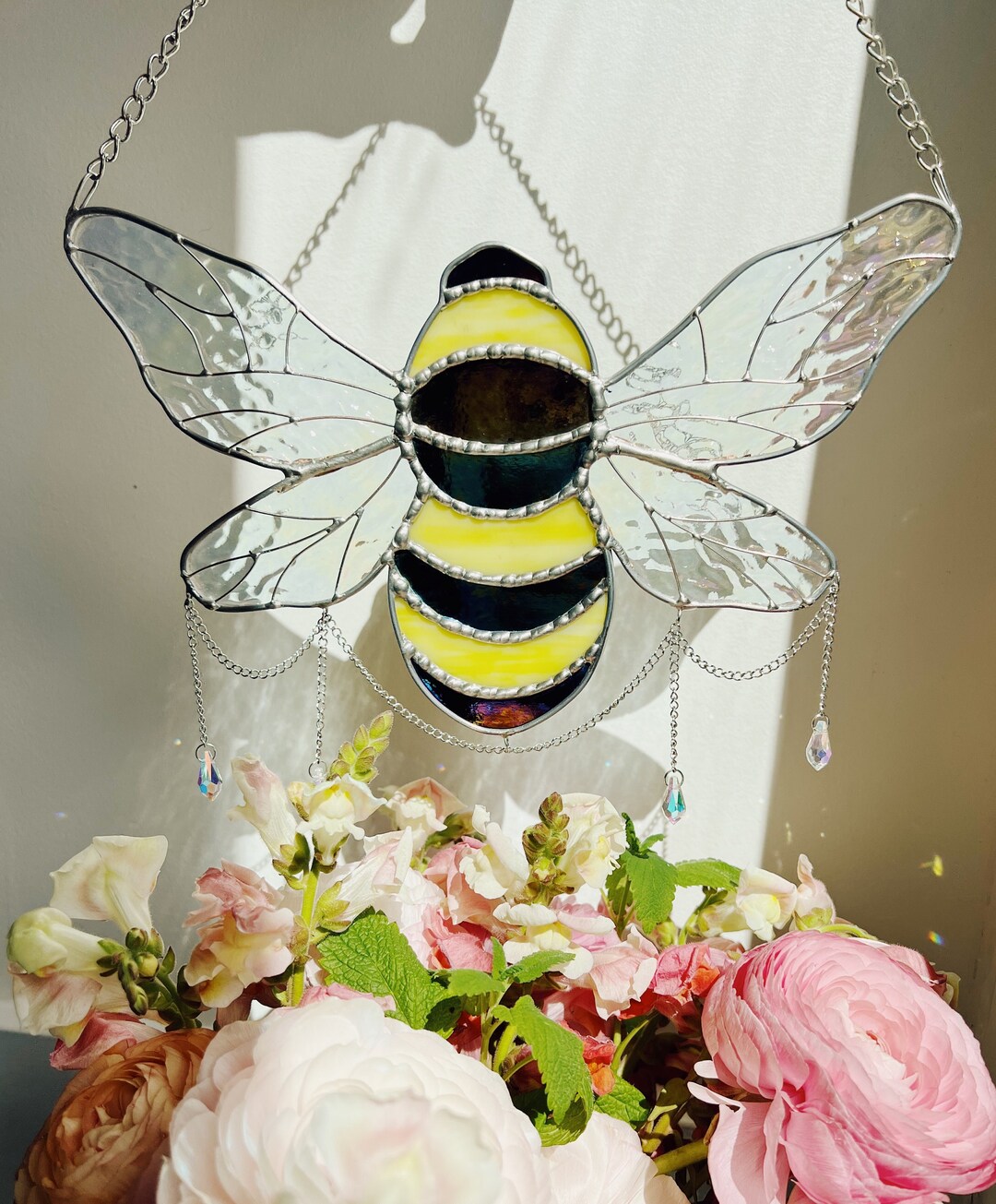 Stained Glass Bumblebee Suncatcher, Glass Bee Window Hanging, Bumblebee ...