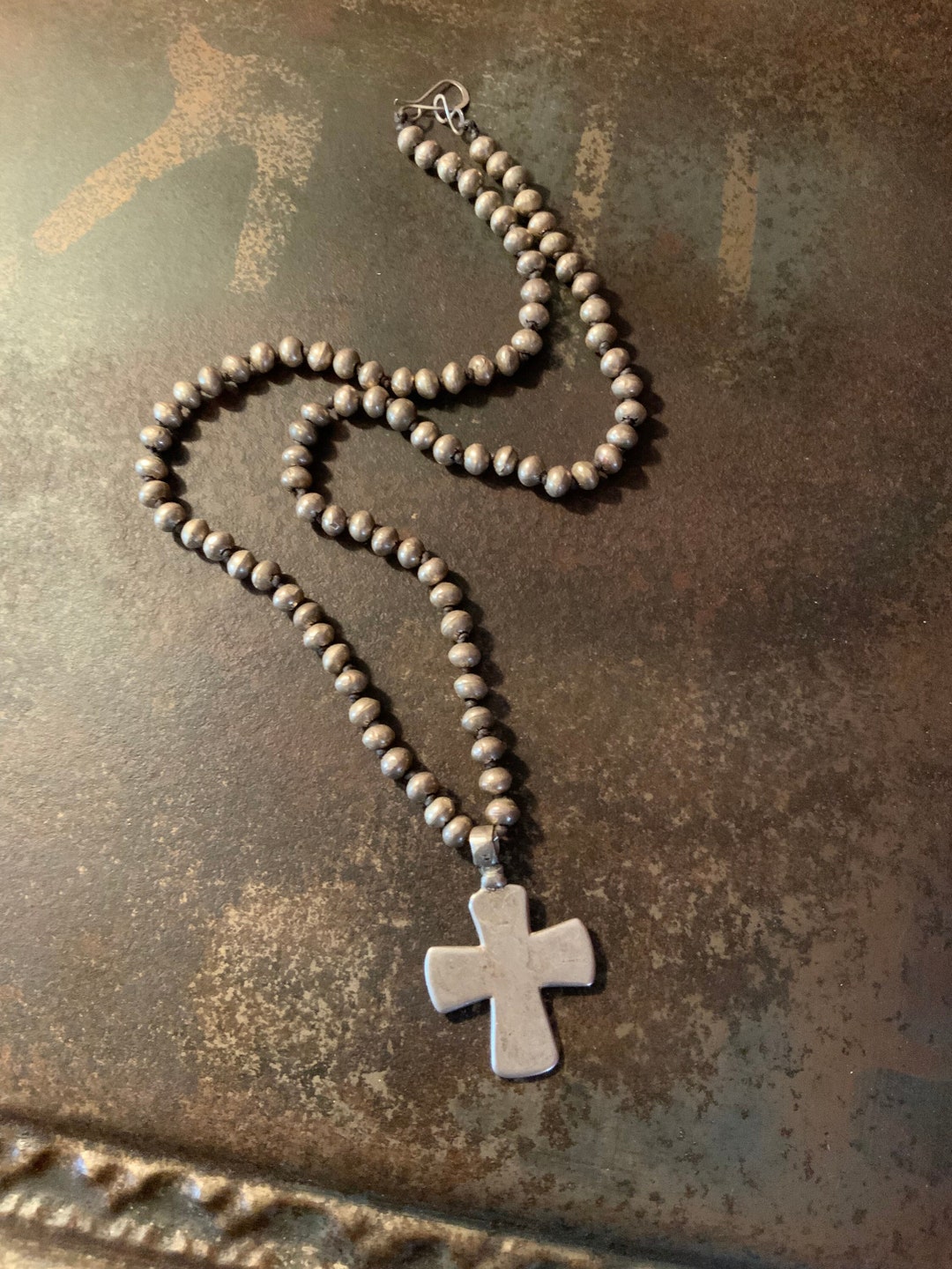 Rare Silver Cross Bead Necklace, Ethiopian Cross Round Bead Necklace ...