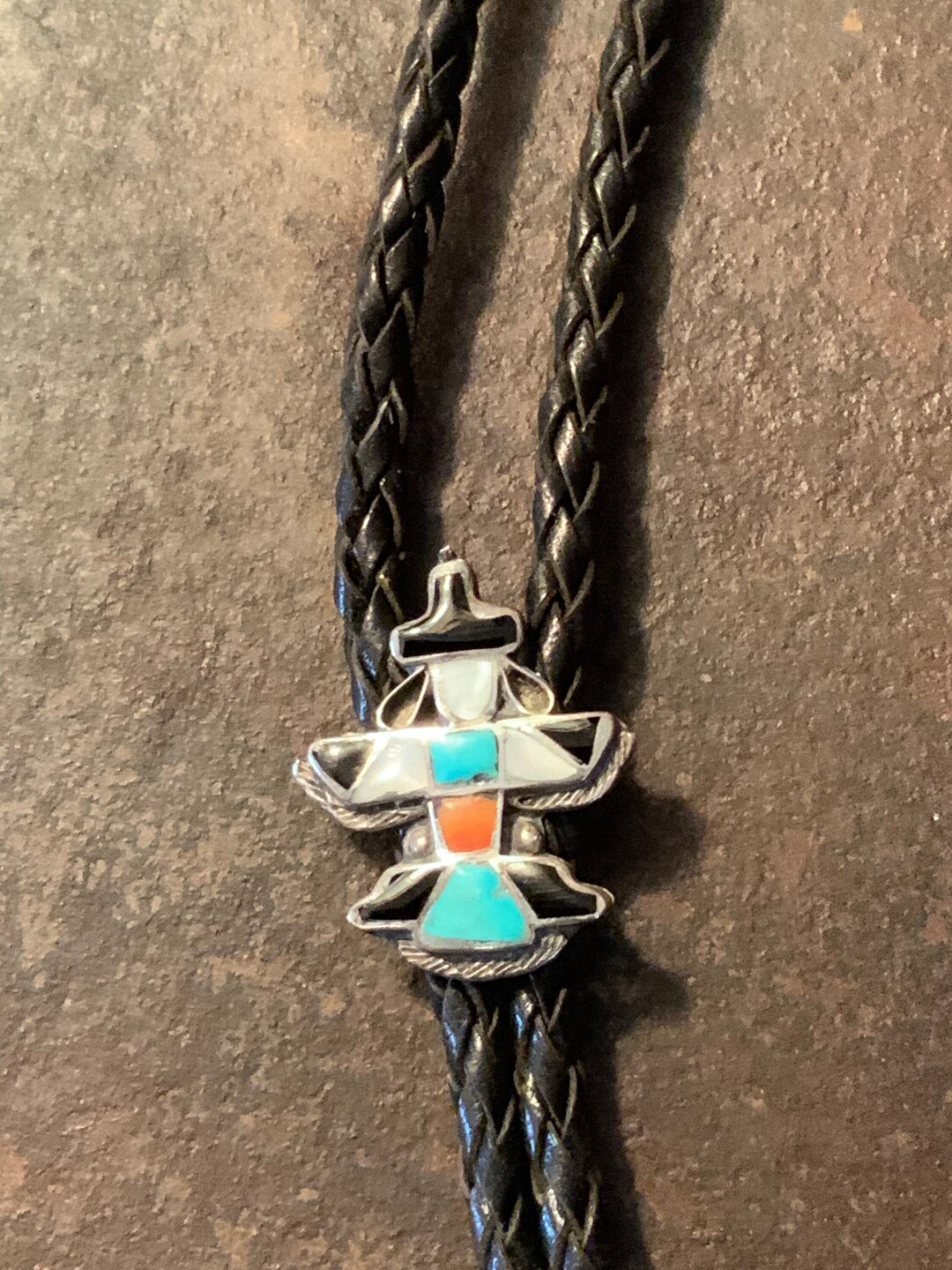 Zuni Knifewing Bolo Tie, Vintage Zuni Inlay Knifewing Dancer Bolo ...