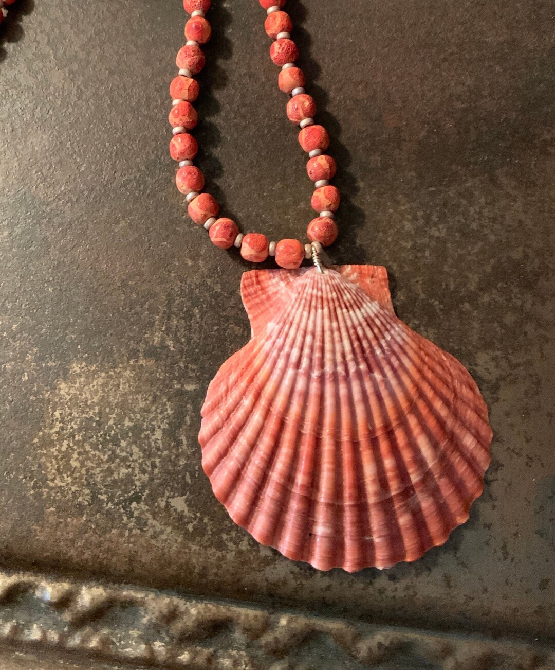 Vintage Sponge Coral Seashell Bead Necklace, Sponge Coral Bead Necklace ...