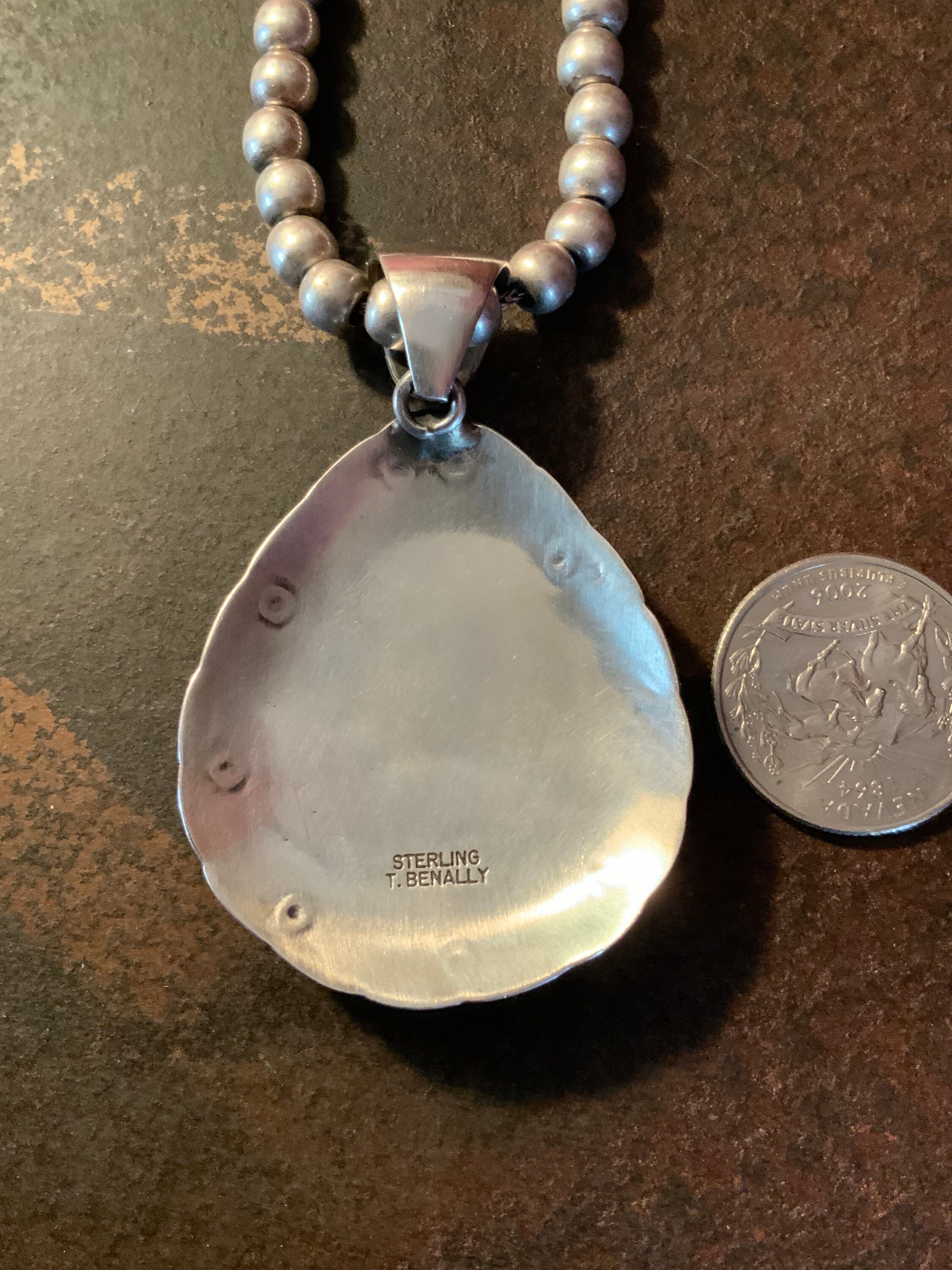 Navajo T Benally Multi Stone Pendant Necklace Vintage Sterling Silver Turquoise Multi Stone Pendant 925 Mexico 18 inch Bead Necklace