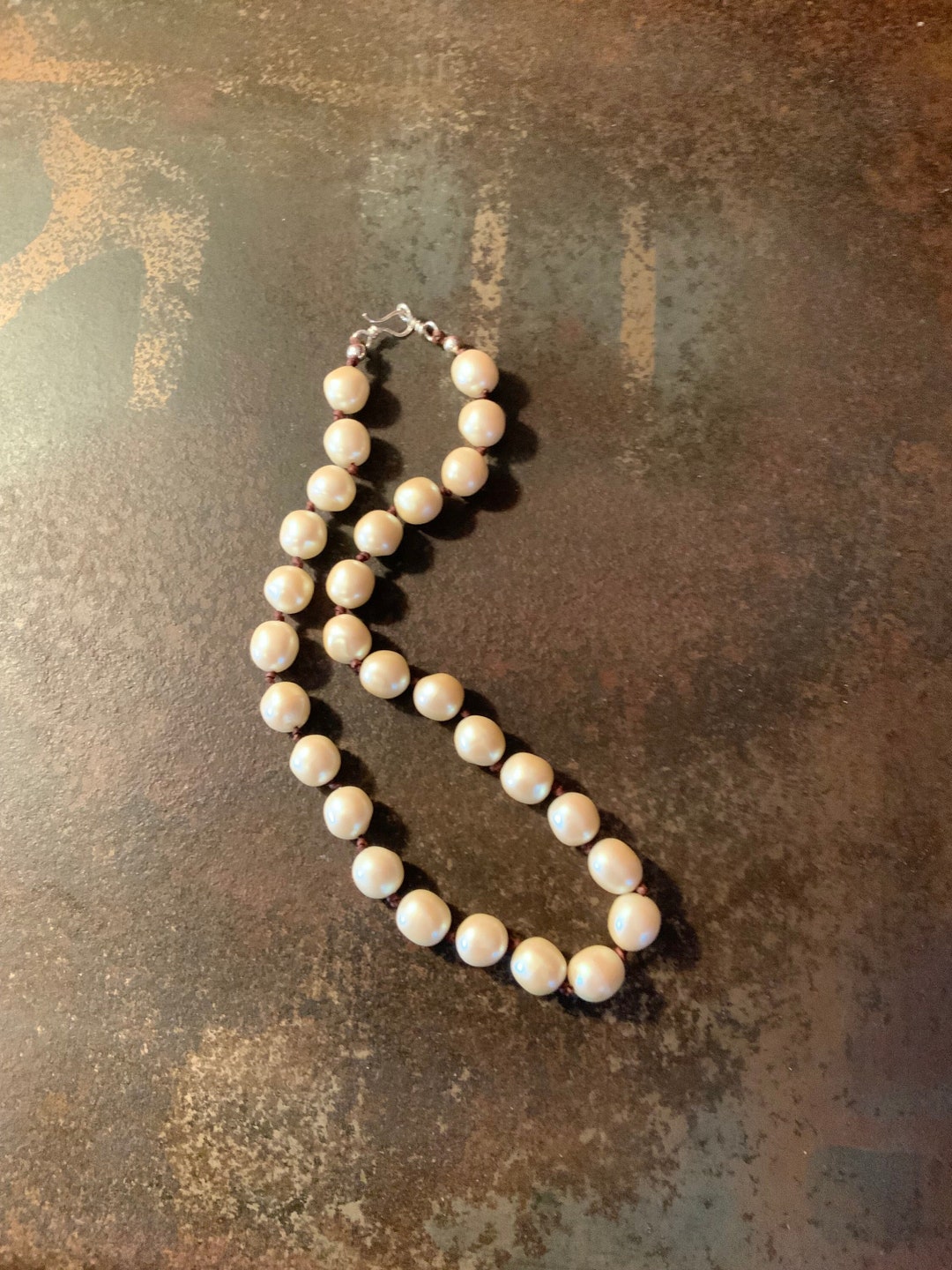 Baroque Hand Knotted Leather Pearls, Vintage Leather Knotted Baroque ...