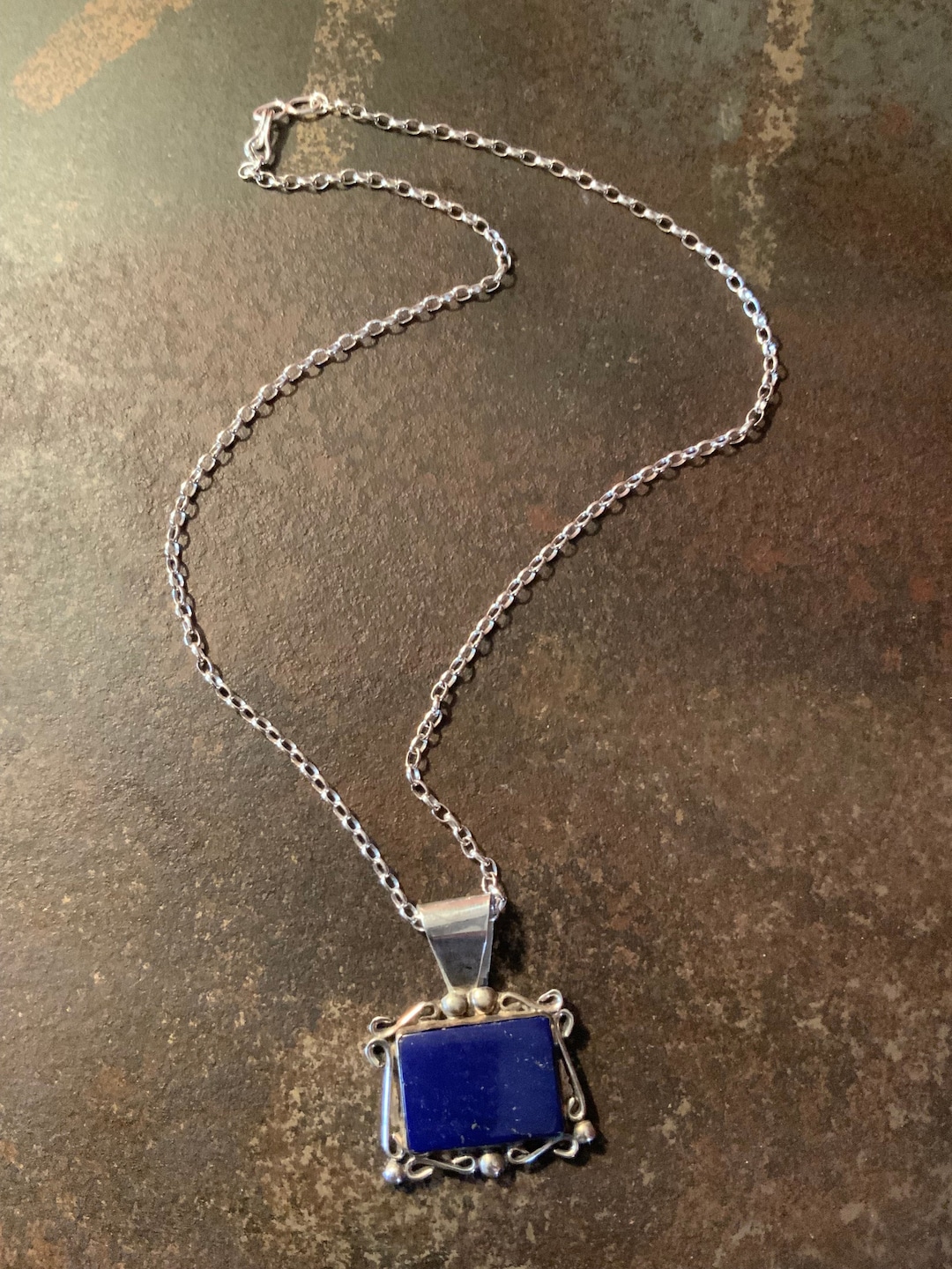 Willie Saiz WS Lapis Lazuli Necklace, Navajo WS Sterling Silver Lapis Pendant Necklace, Vintage ...