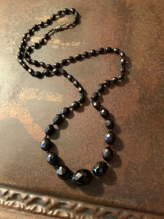 Vulcanite Faceted Bead Necklace, Antique Ebonite Bead… - Gem