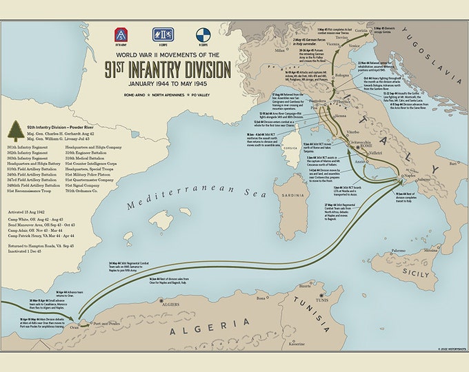 91st Infantry Division Campaign Map Powder River Division US Army - Etsy
