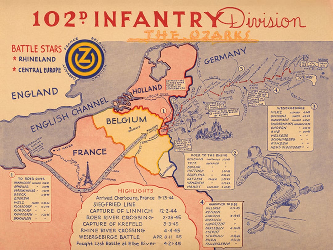 102nd Infantry Division Campaign Map - the Ozarks - US Army - Etsy