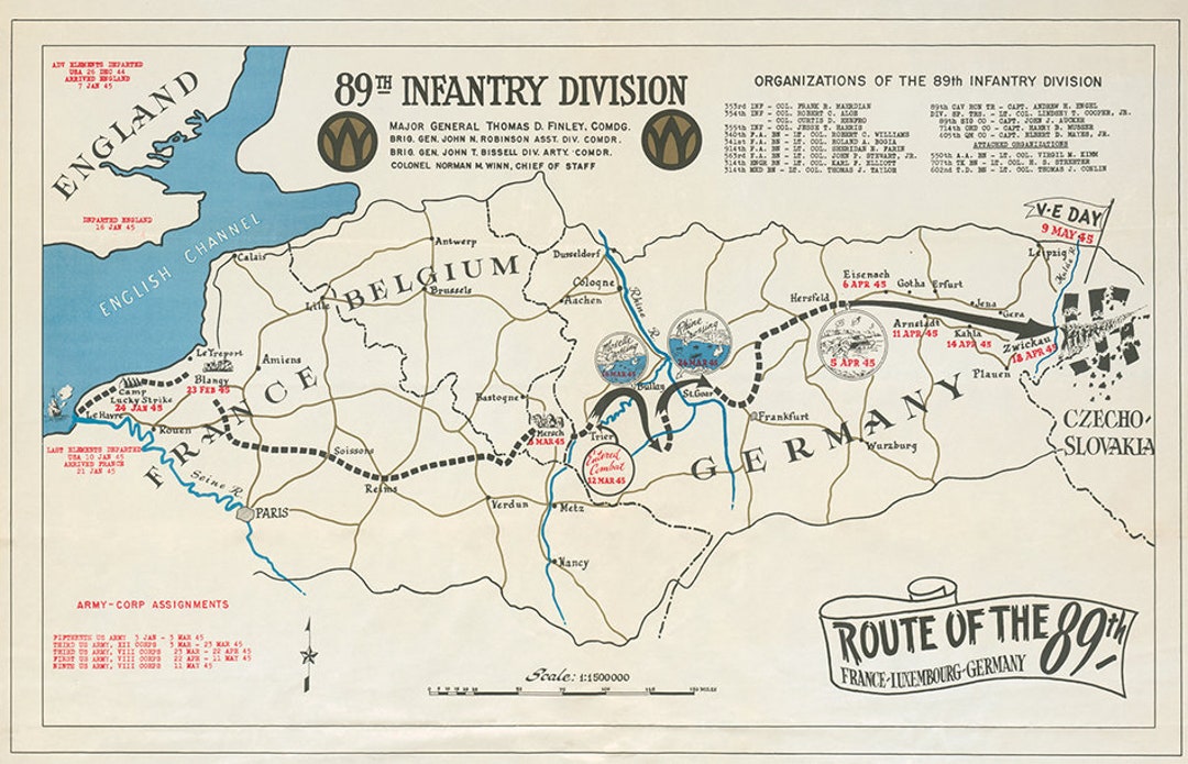 89th Infantry Division Campaign Map - the Rolling W - US Army - Etsy