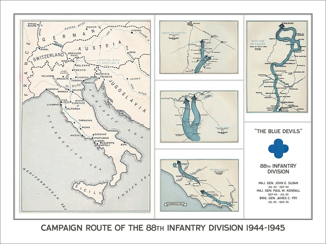 88th Infantry Division Campaign Map - the Blue Devils - Cloverleaf - US ...