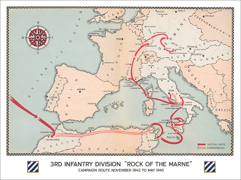 3rd Infantry Division Campaign Map - the Rock of the Marne - US Army - Etsy