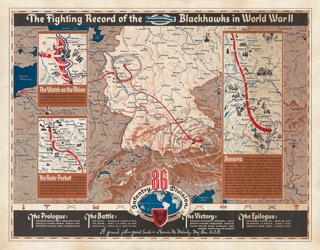 86th Infantry Division WW II Route Map - Black Hawk Division - US Army ...