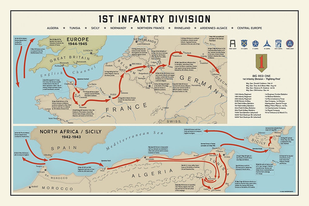 1st Infantry Division Campaign Map - Big Red One Division - US Army ...