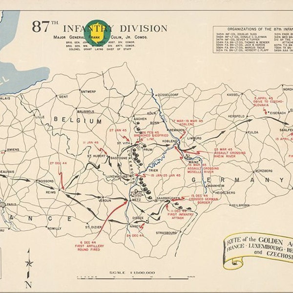87th Infantry Division Campaign Map the Golden Acorn Division US Army ...