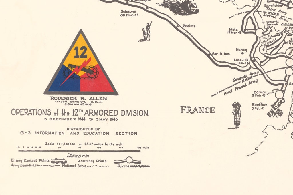 12th Armored Division Campaign Map the Hellcat Division US Army - Etsy