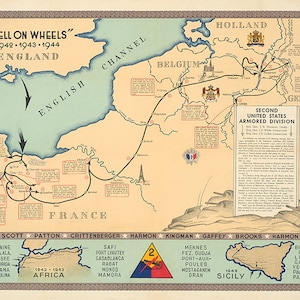 2nd Armored Division Campaign Map - Hell on Wheels - US Army - 1944 ...