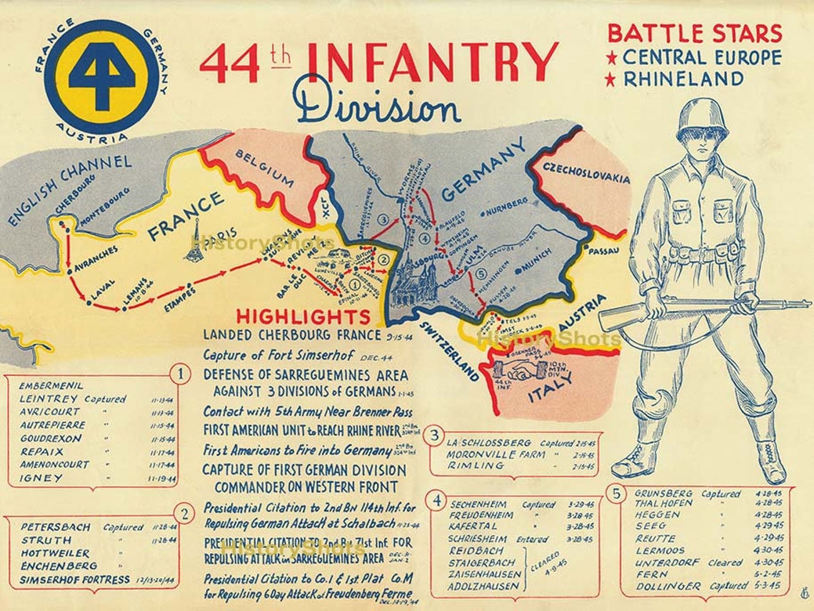 44th Infantry Division Campaign Map - World War II - US Army - Etsy