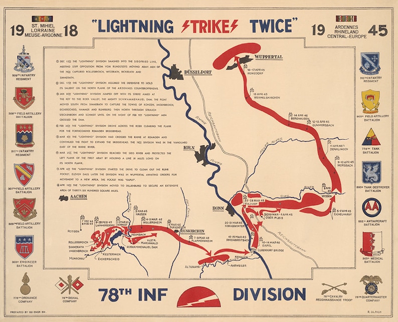78th Infantry Division Campaign Map the Lightning Division US Army - Etsy