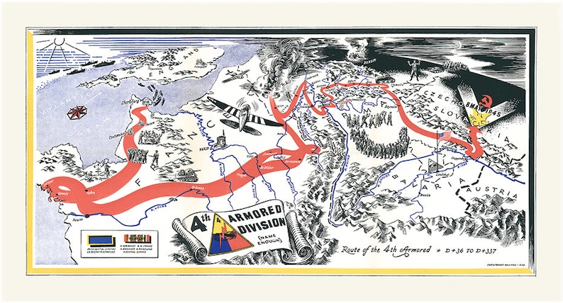 4th Armored Division Campaign Map - the Ivy Division - US Army - Etsy