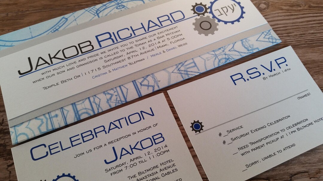 Modern Graphic Blueprint Style Bar Mitzvah Invitation - Etsy