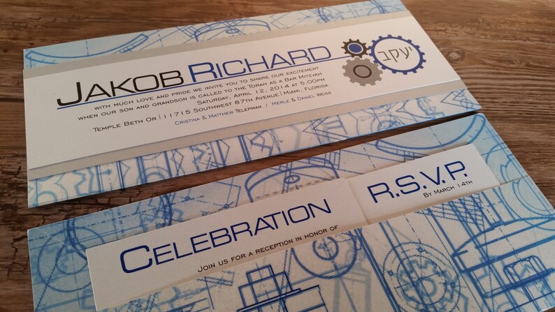 Modern Graphic Blueprint Style Bar Mitzvah Invitation - Etsy