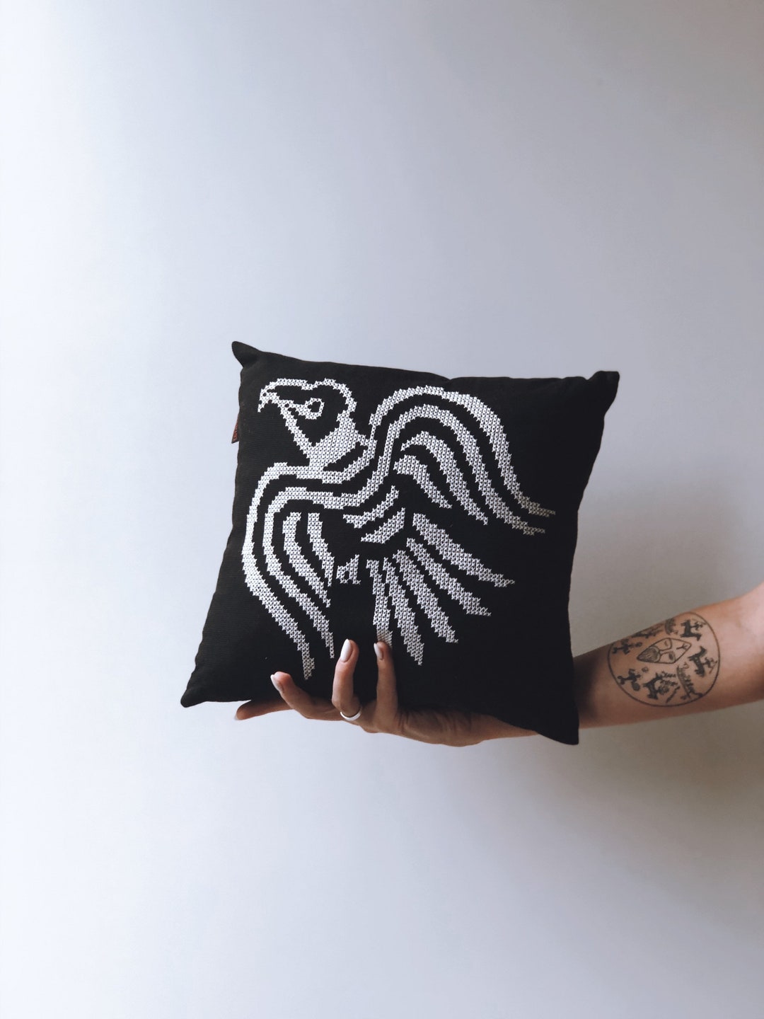 Cushion With Hand Embroidery Raven Hrafnsmerki Raven Banner Wotan Hugin ...