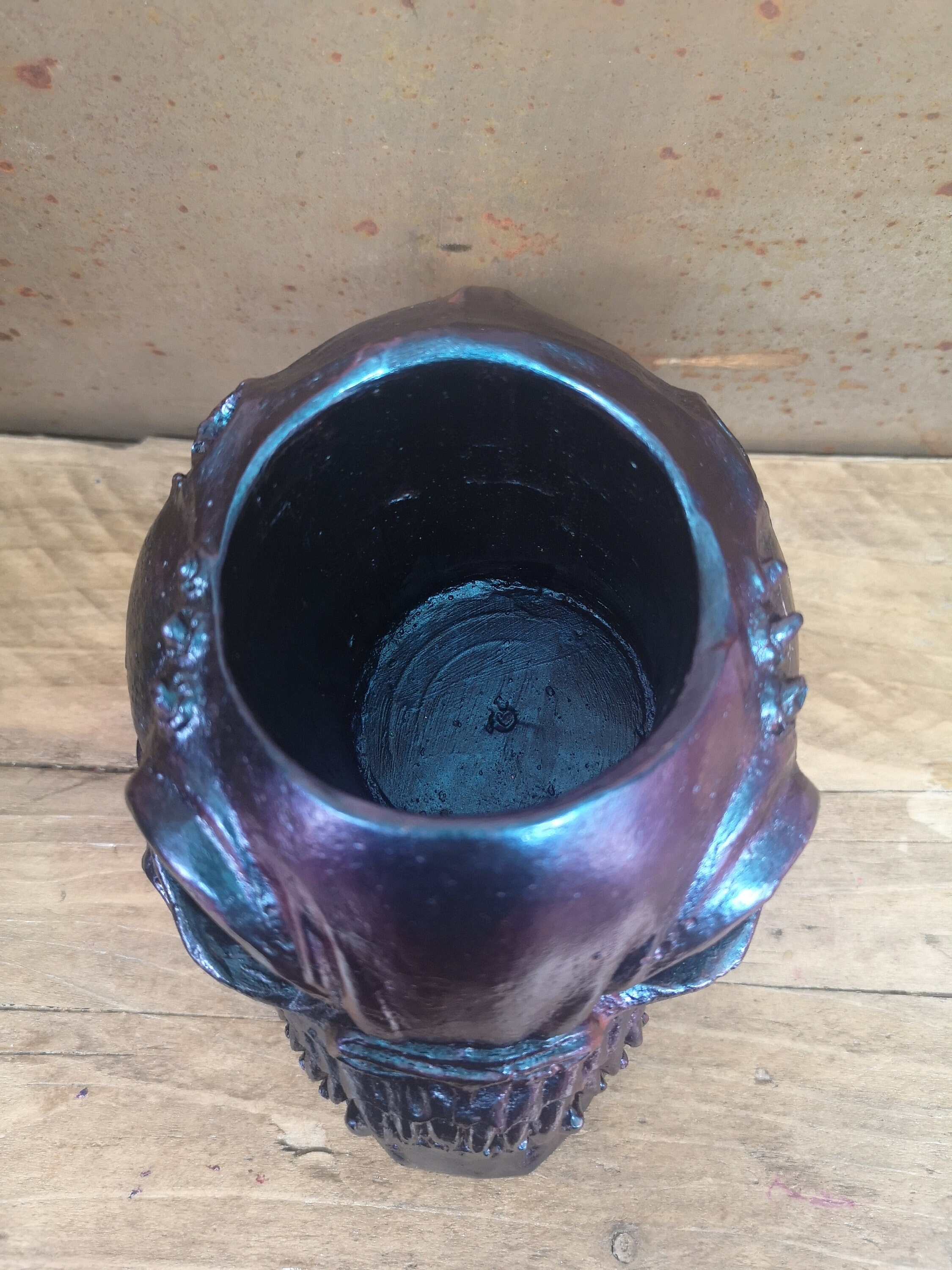 Hand Cast Alien Skull Pen Holder: Chameleon Acrylic Plaster Pot - Etsy