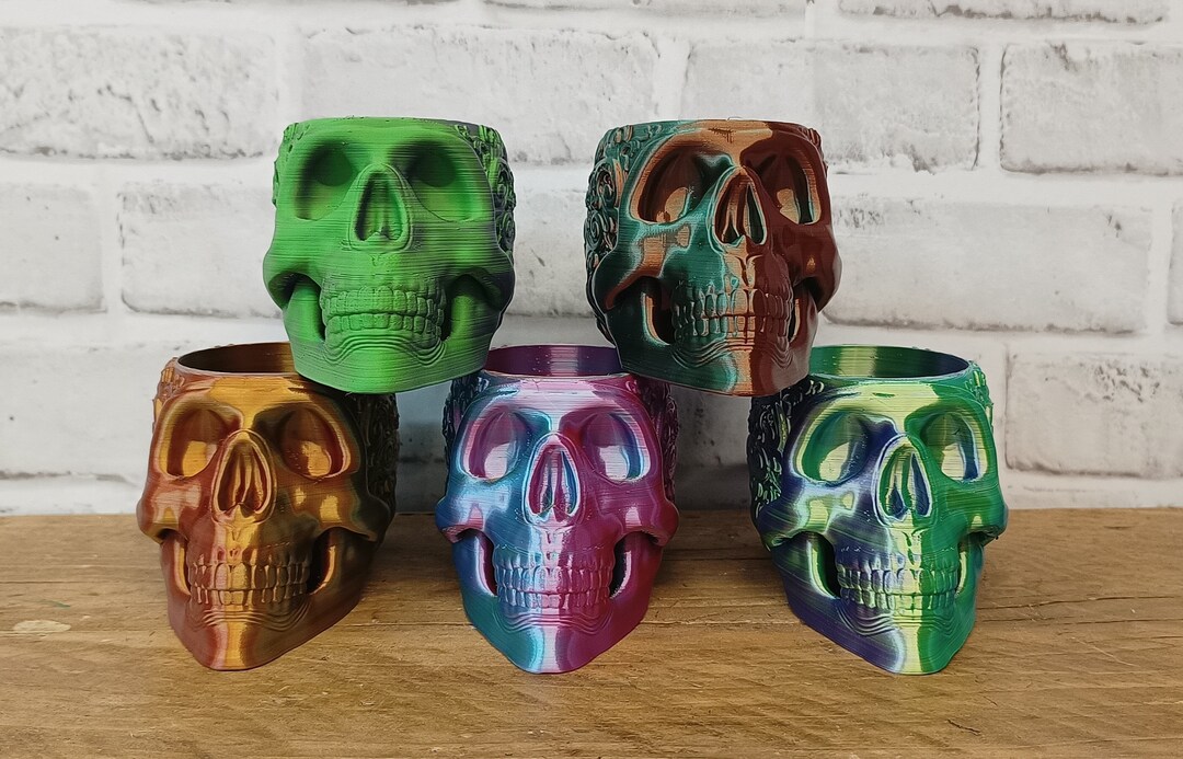3D Printed Skull Planter: Chameleon PLA Filament Gothic Decor - Etsy