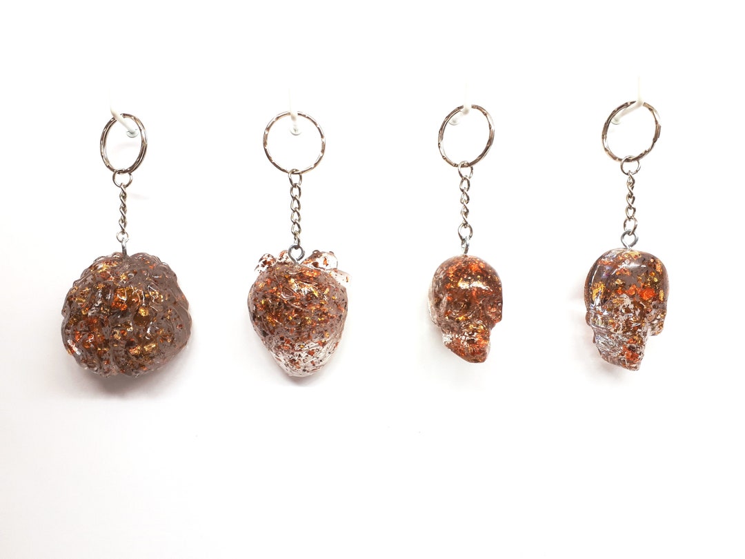 Hand Cast Resin Key Ring: Skull, Brain, Heart - Gothic Sparkle - Etsy