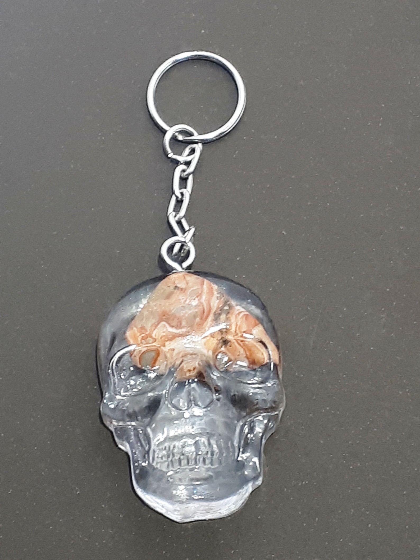 Skull Key Ring, Resin Skull Bag Charm, Poppy Jasper Stone - Etsy UK
