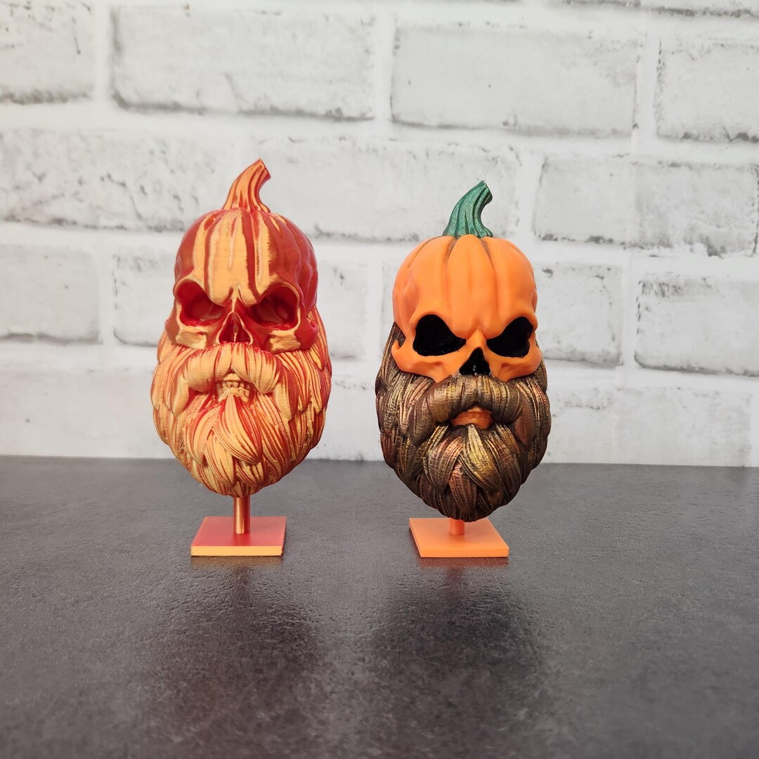 3D Printed Bearded Pumpkin Skull, Halloween Pumpkin Ornament - Etsy