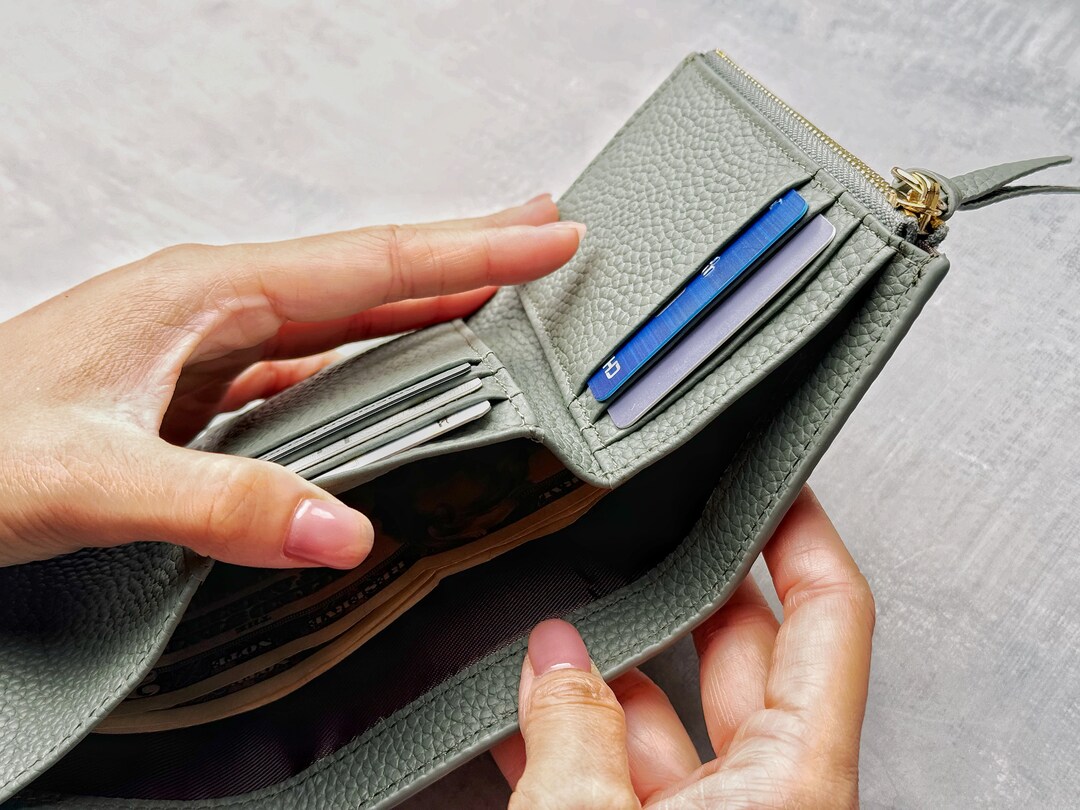 Trifold Wallet Leather Wallet Women and Coin Pocket, Full Grain Leather ...