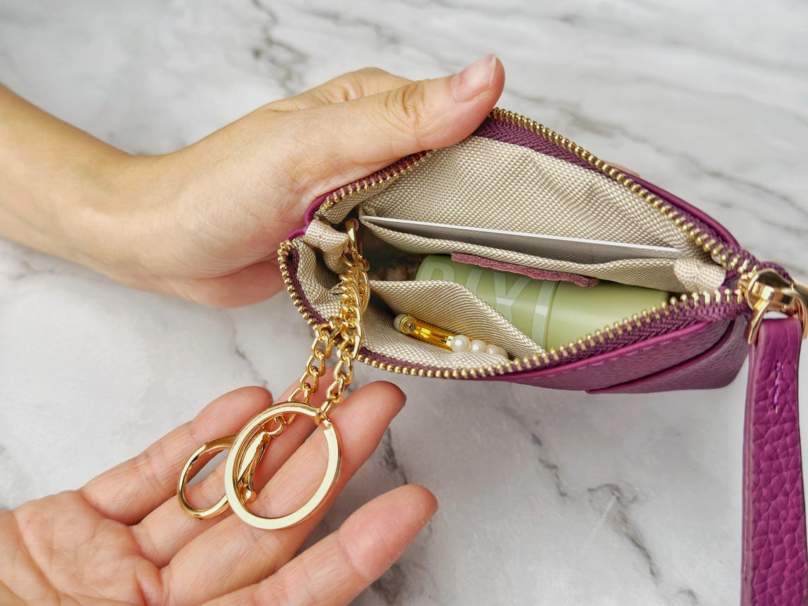 Women Leather Splice Pouch With Key Ring and Lobster Clasps Attached ...