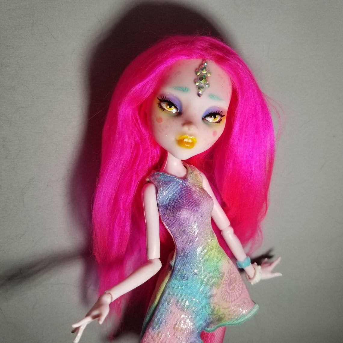 Pastel emo neon rainbow monster high repaint custom ooak doll | Etsy