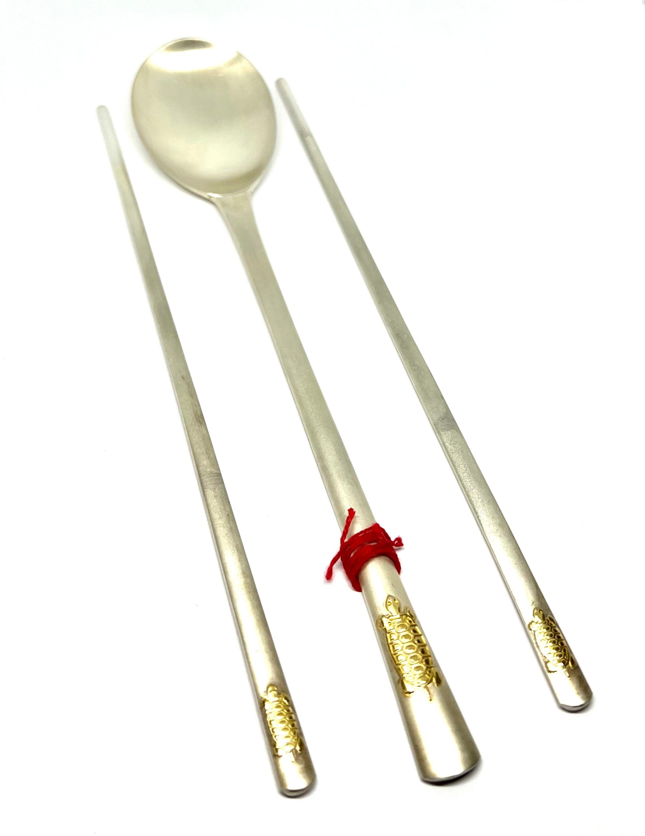 Vintage Korean Style Spoon & Chopsticks Set – 99% Pure Silver With Gold ...
